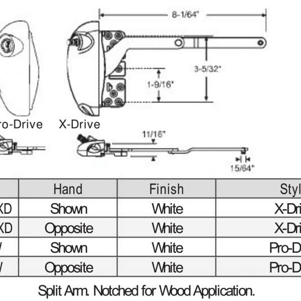Roto Split Arm Operator For Wood Windows 36-539 White