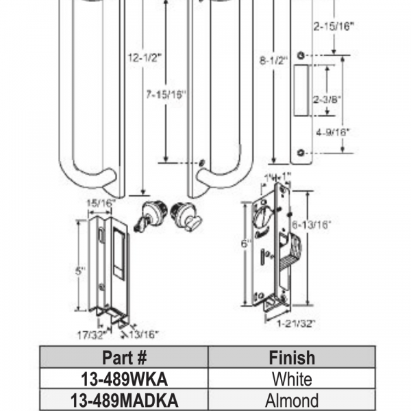 PGT 5400 Series Keyed Handle Set 13-489 White Or Almond